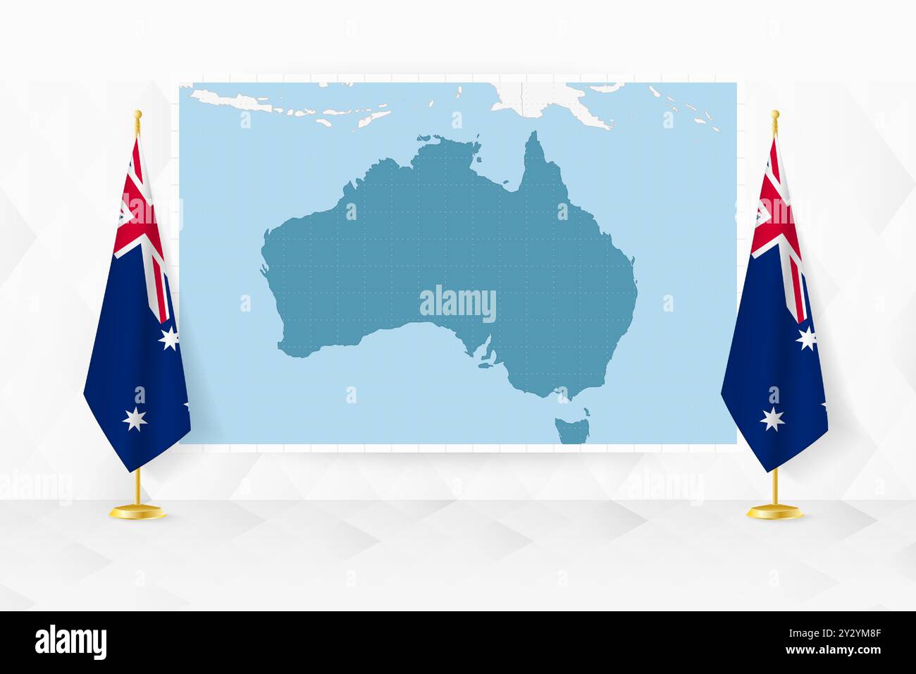 Map of Australia and flags of Australia on flag stand. Vector ...