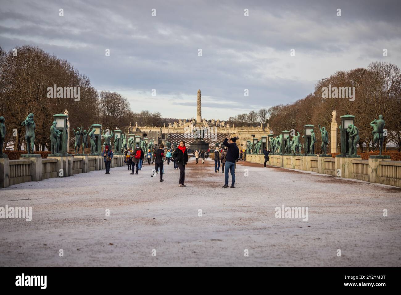 Oslo - February 11 2023: Statues in the famous Vigeland Park in Oslo ...