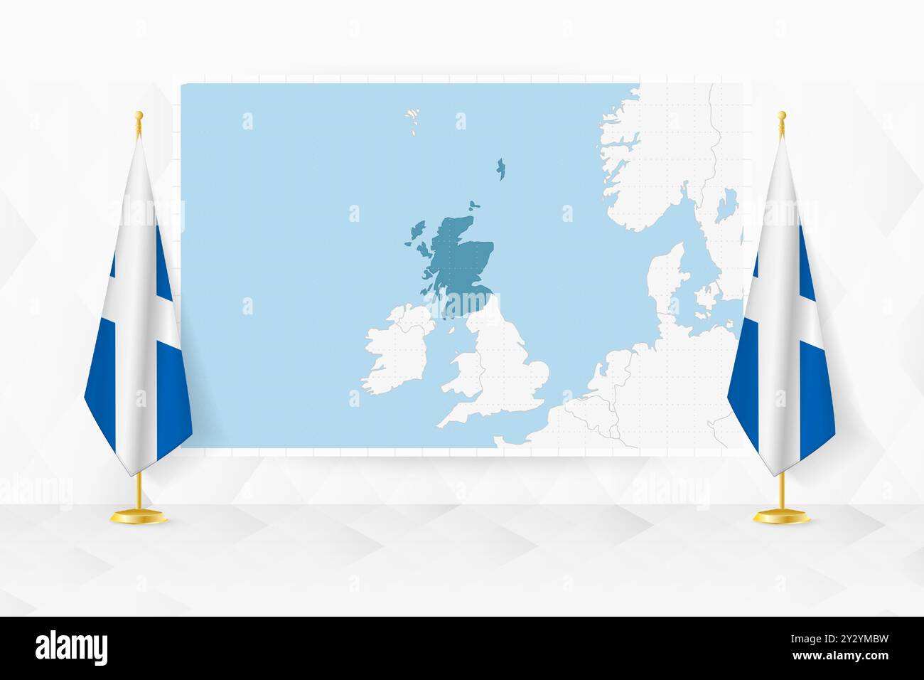 Map of Scotland and flags of Scotland on flag stand. Vector ...