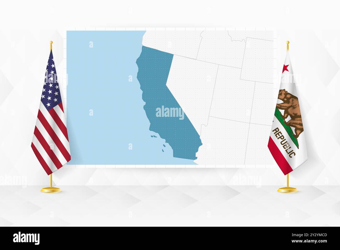 Map of California and flags of California on flag stand. Vector ...