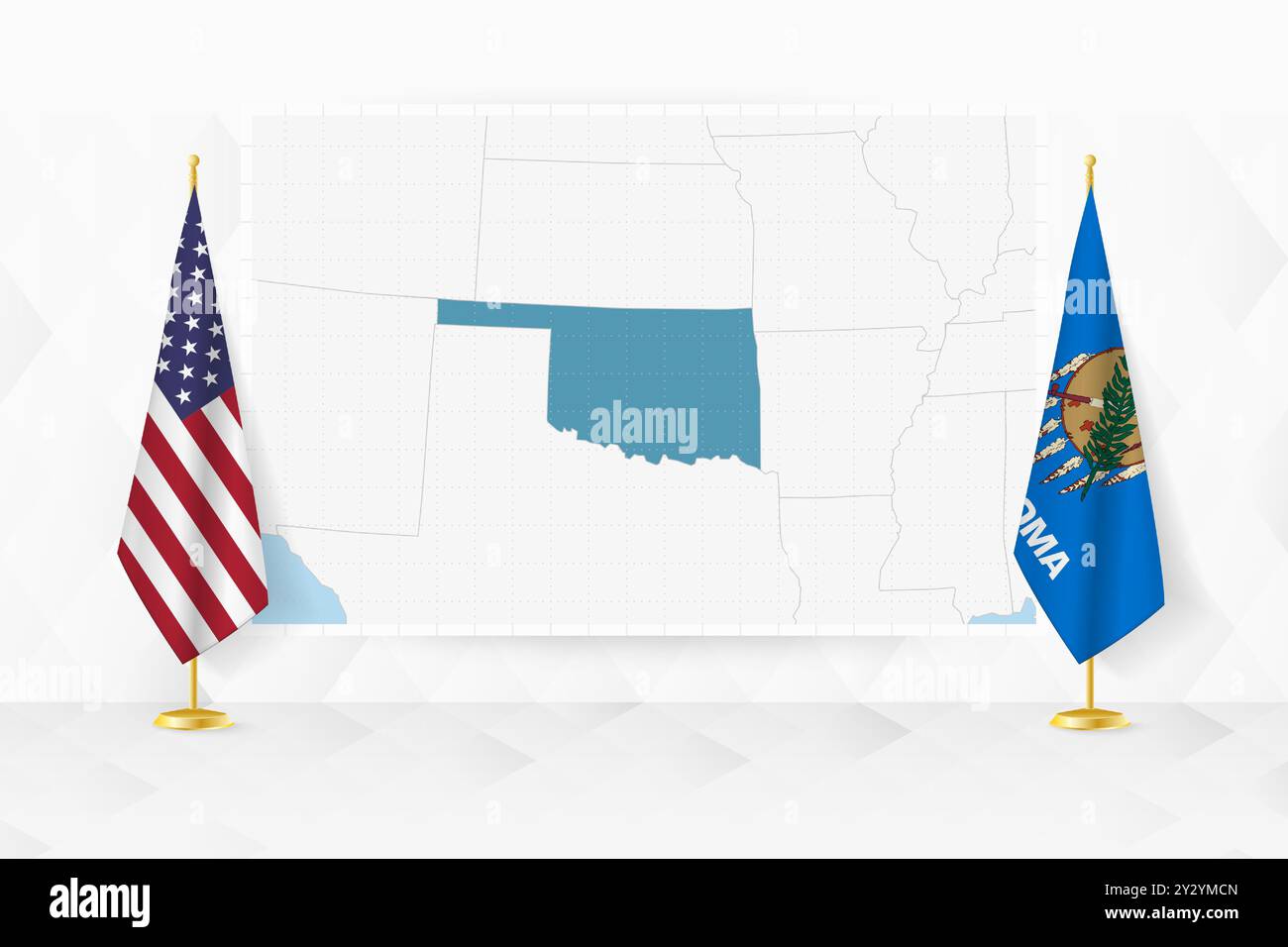 Map of Oklahoma and flags of Oklahoma on flag stand. Vector ...