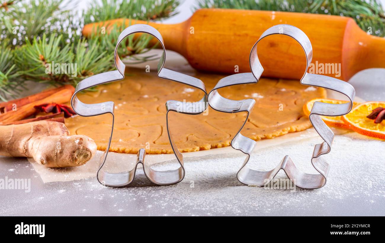 Christmas still life background - forms for gingerbread with silhouette ...