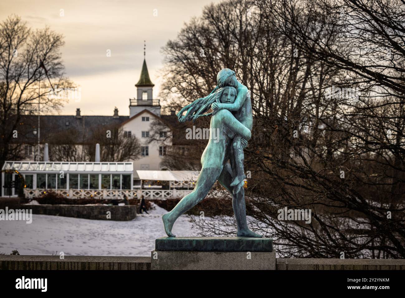 Oslo - February 11 2023: Statues in the famous Vigeland Park in Oslo ...