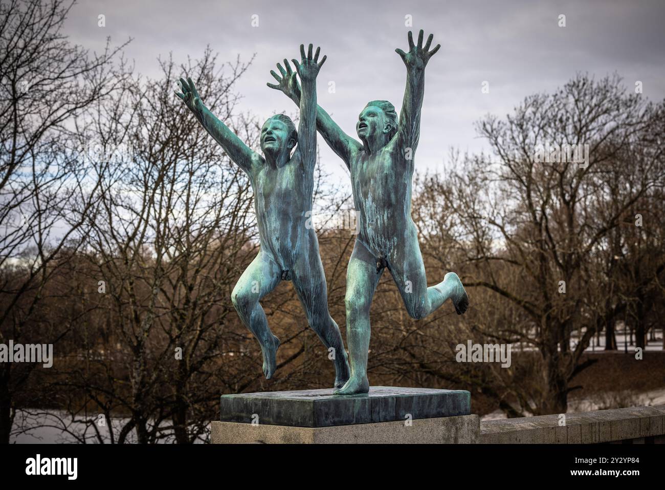Oslo - February 11 2023: Statues in the famous Vigeland Park in Oslo ...
