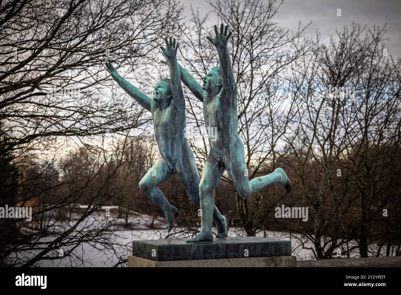 Oslo - February 11 2023: Statues in the famous Vigeland Park in Oslo ...