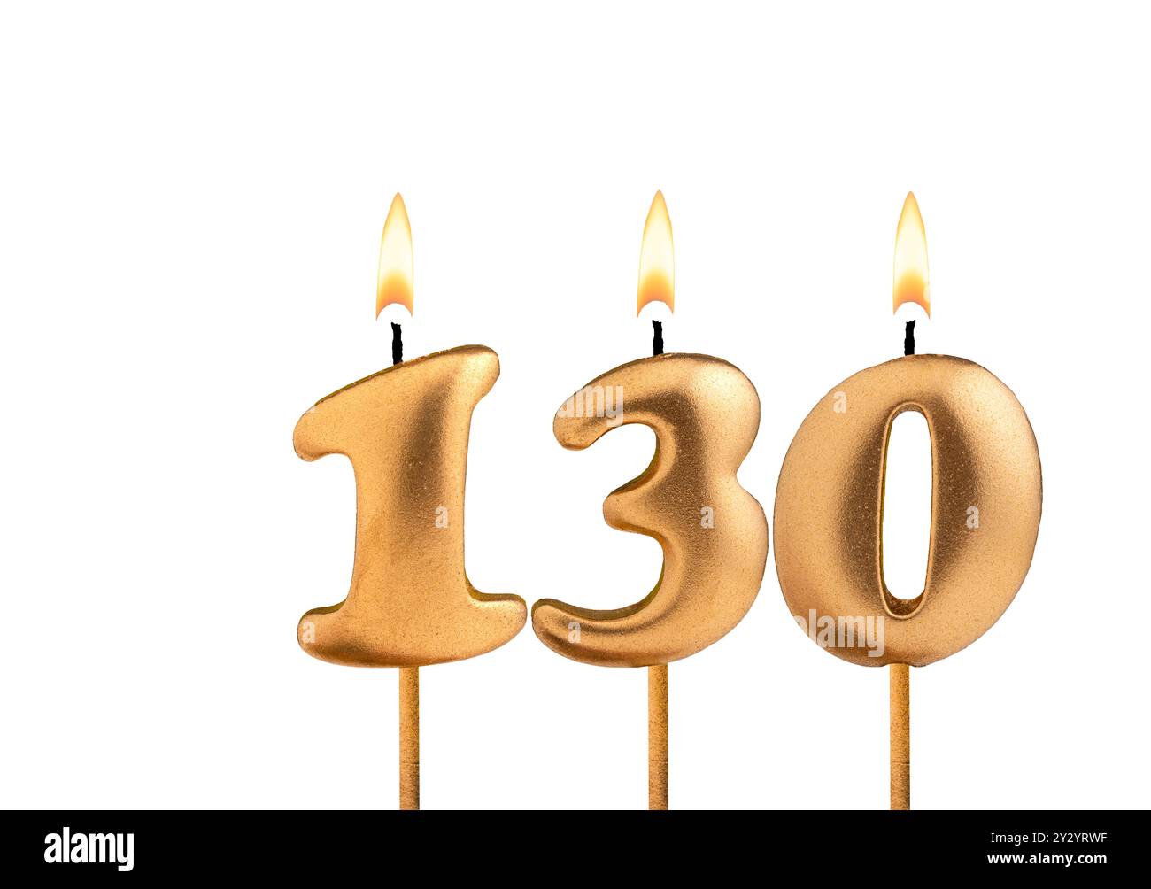 Birthday number 130 - Golden candle on white background Stock Photo - Alamy