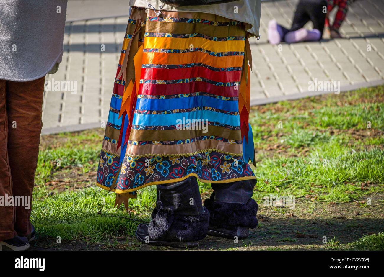 Close up of a ribbon skirt. Ribbon skirts are traditionally worn by ...