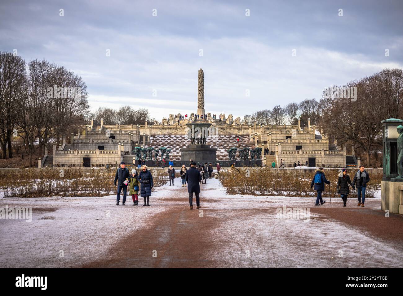 Oslo - February 11 2023: Statues in the famous Vigeland Park in Oslo ...