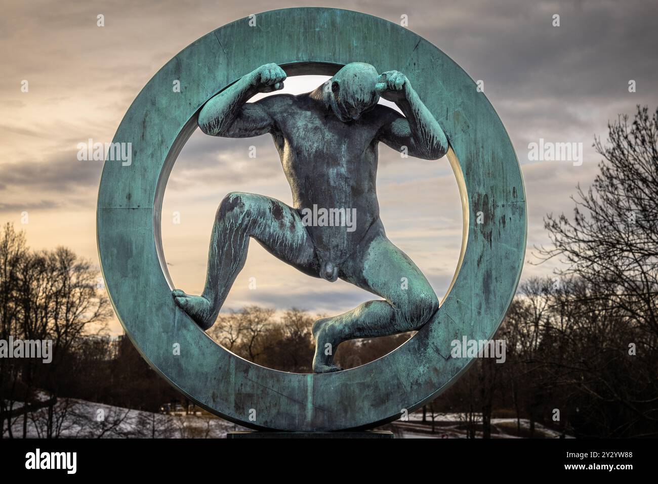 Oslo - February 11 2023: Statues in the famous Vigeland Park in Oslo ...