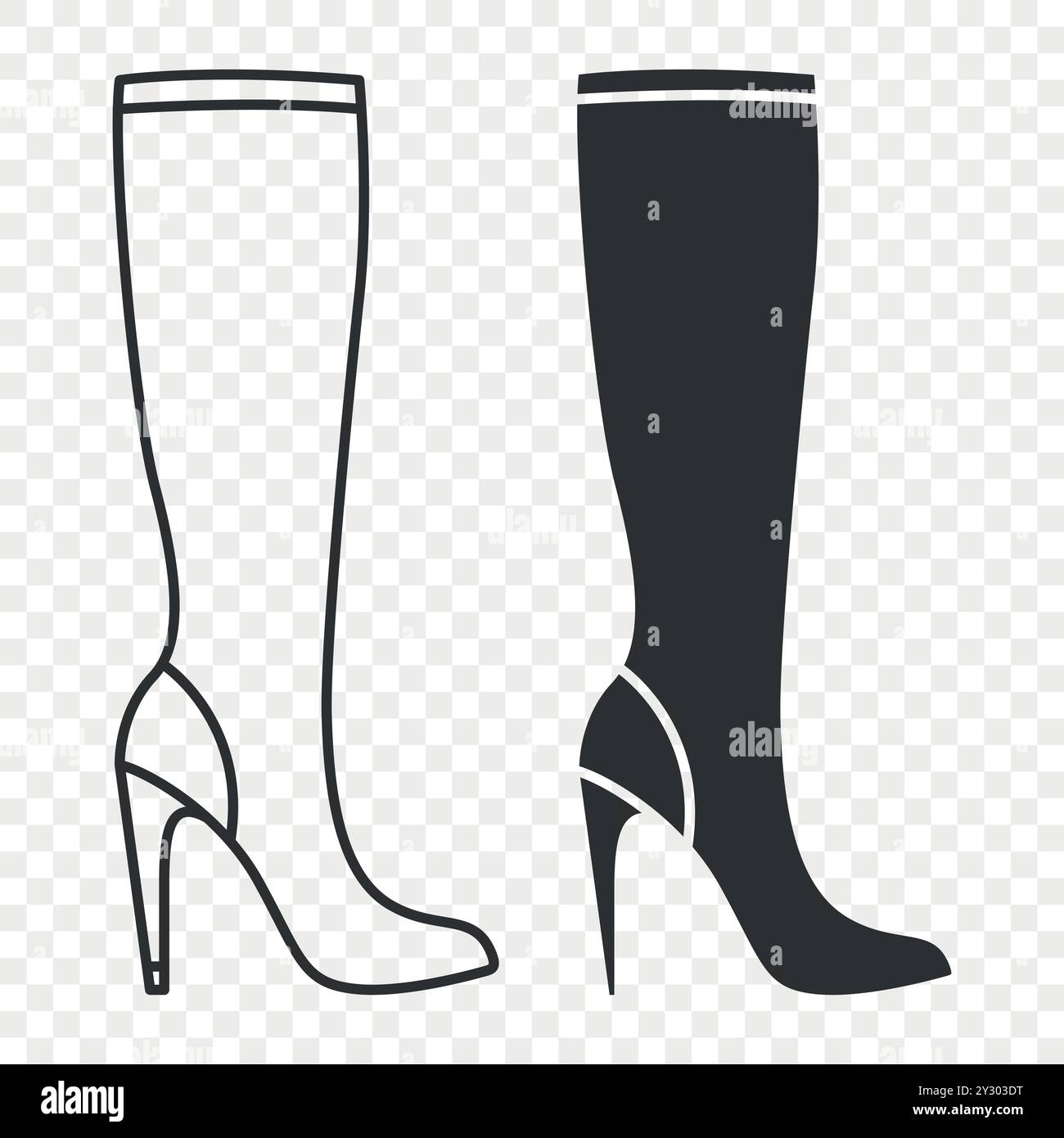 Flat Vector Linear and Silhouette Male and Female High Boots Icon Set ...