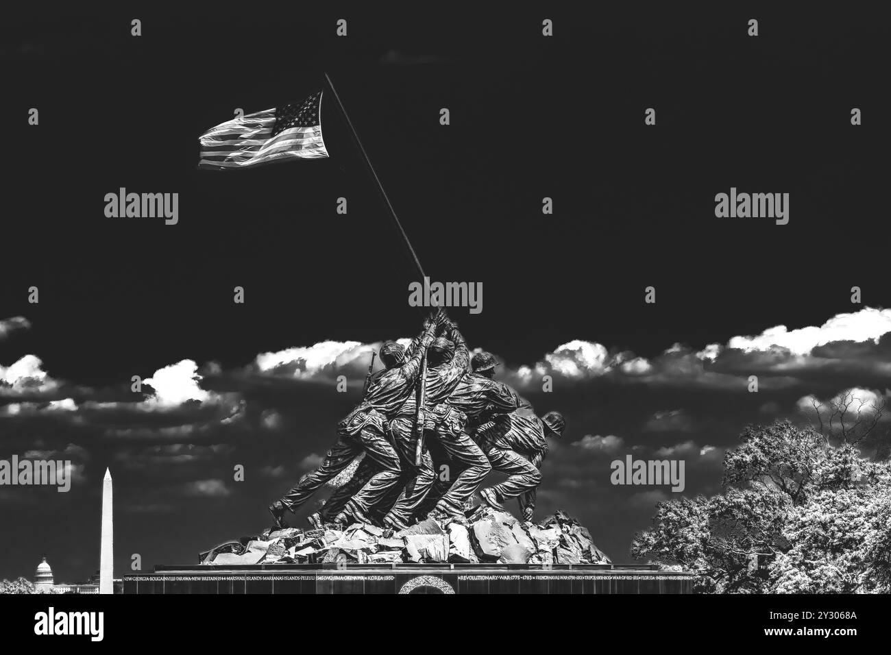 Black and White The Marine Corps War Memorial Washington Monument US ...