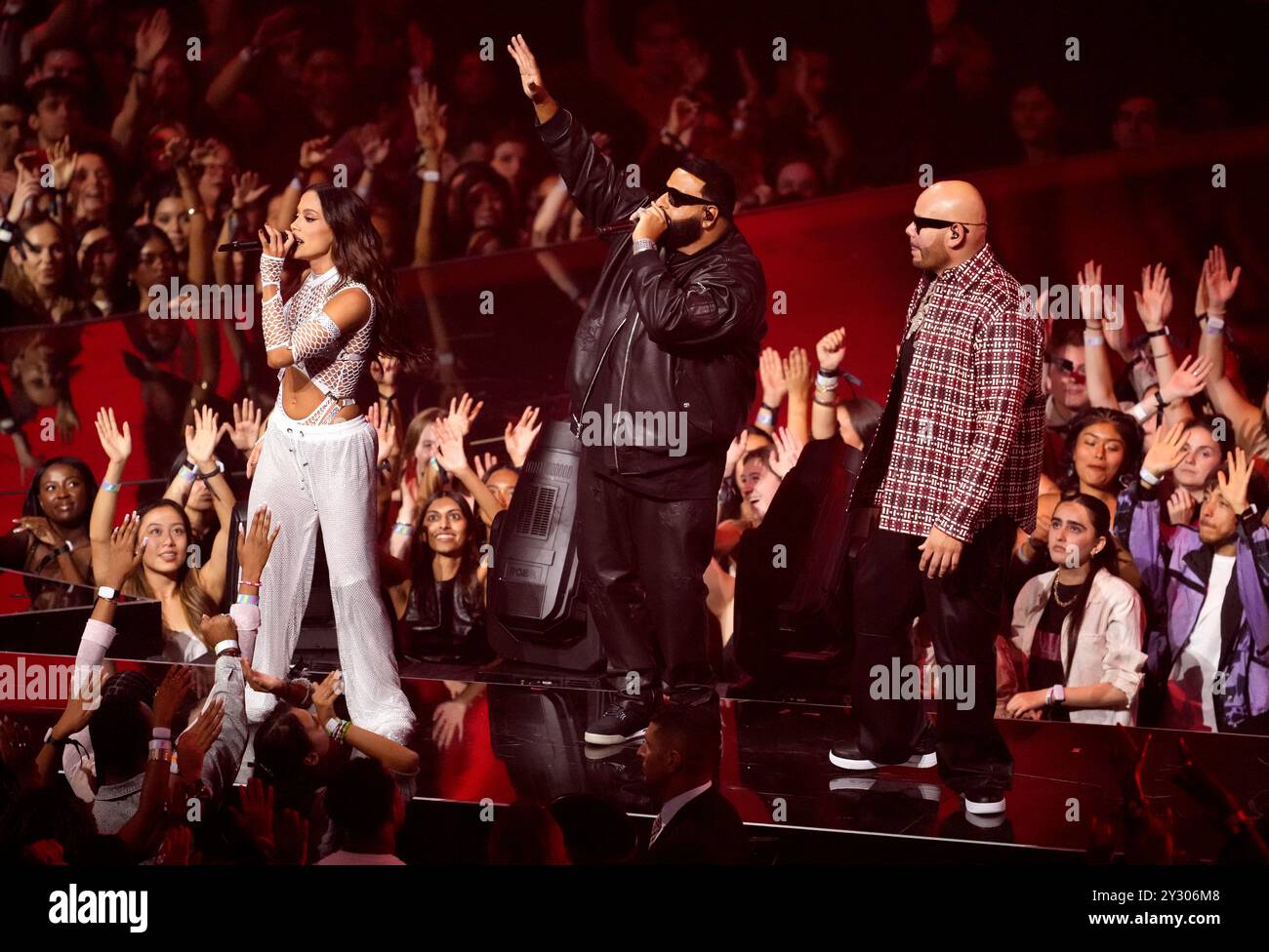 Anitta, from left, DJ Khaled, and Fat Joe perform during the MTV Video ...