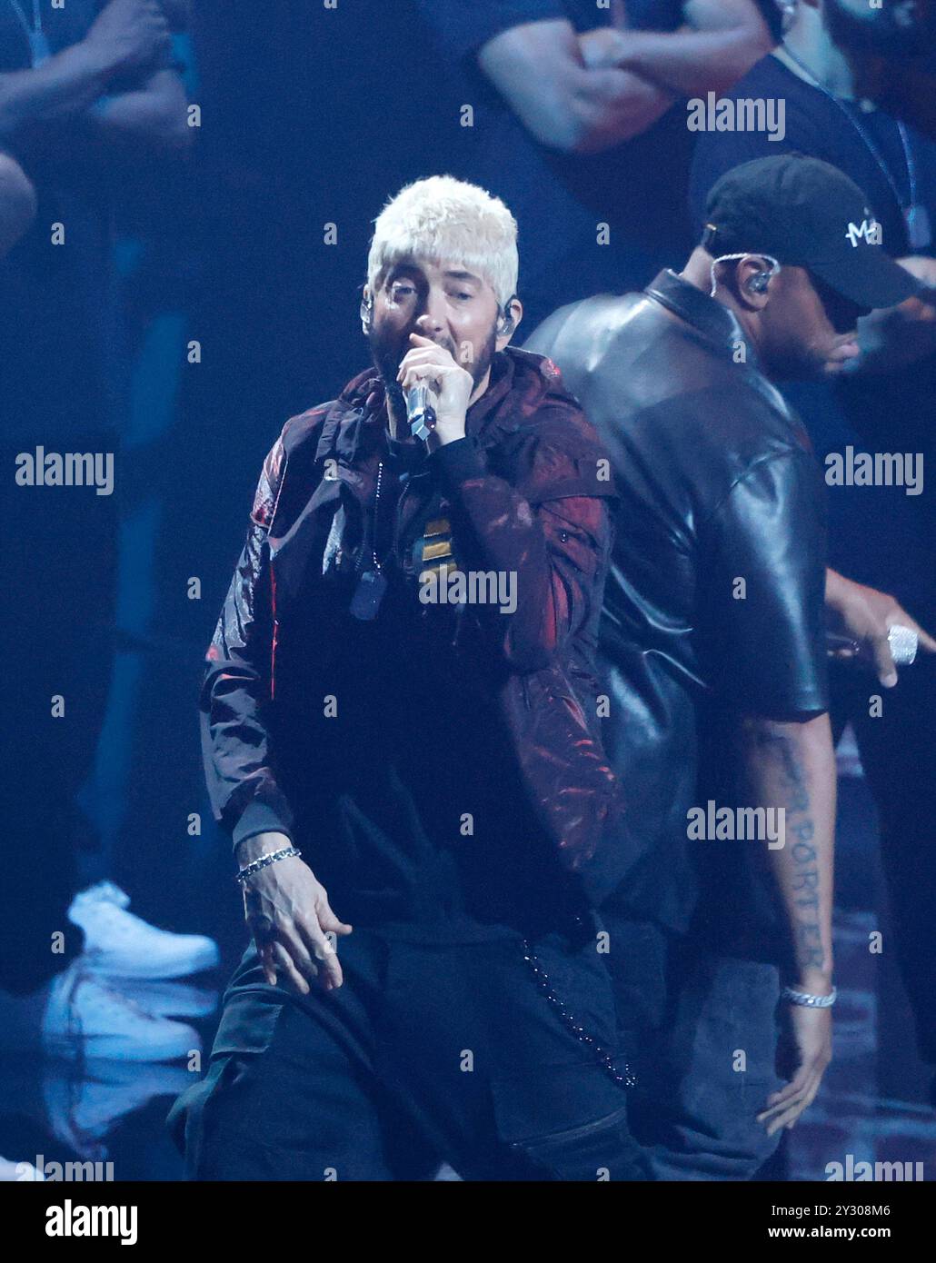 Elmont, United States. 11th Sep, 2024. Eminem performs on stage during ...