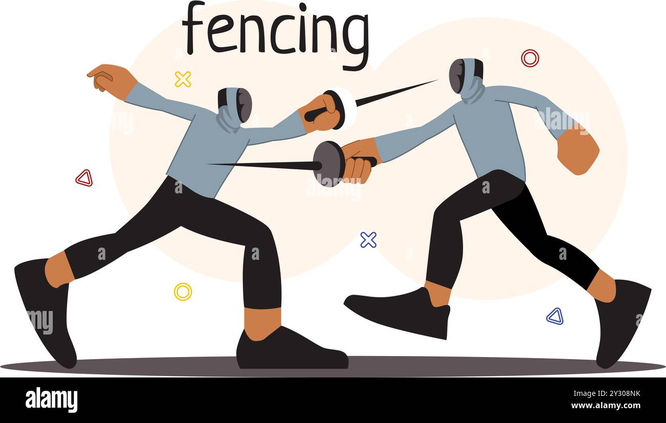 Fencing Player Sport Vector Illustration featuring a Fencer Competing ...