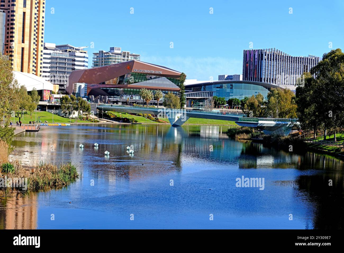 The Torrens River in Adelaide Australia with the Adelaide Convention ...