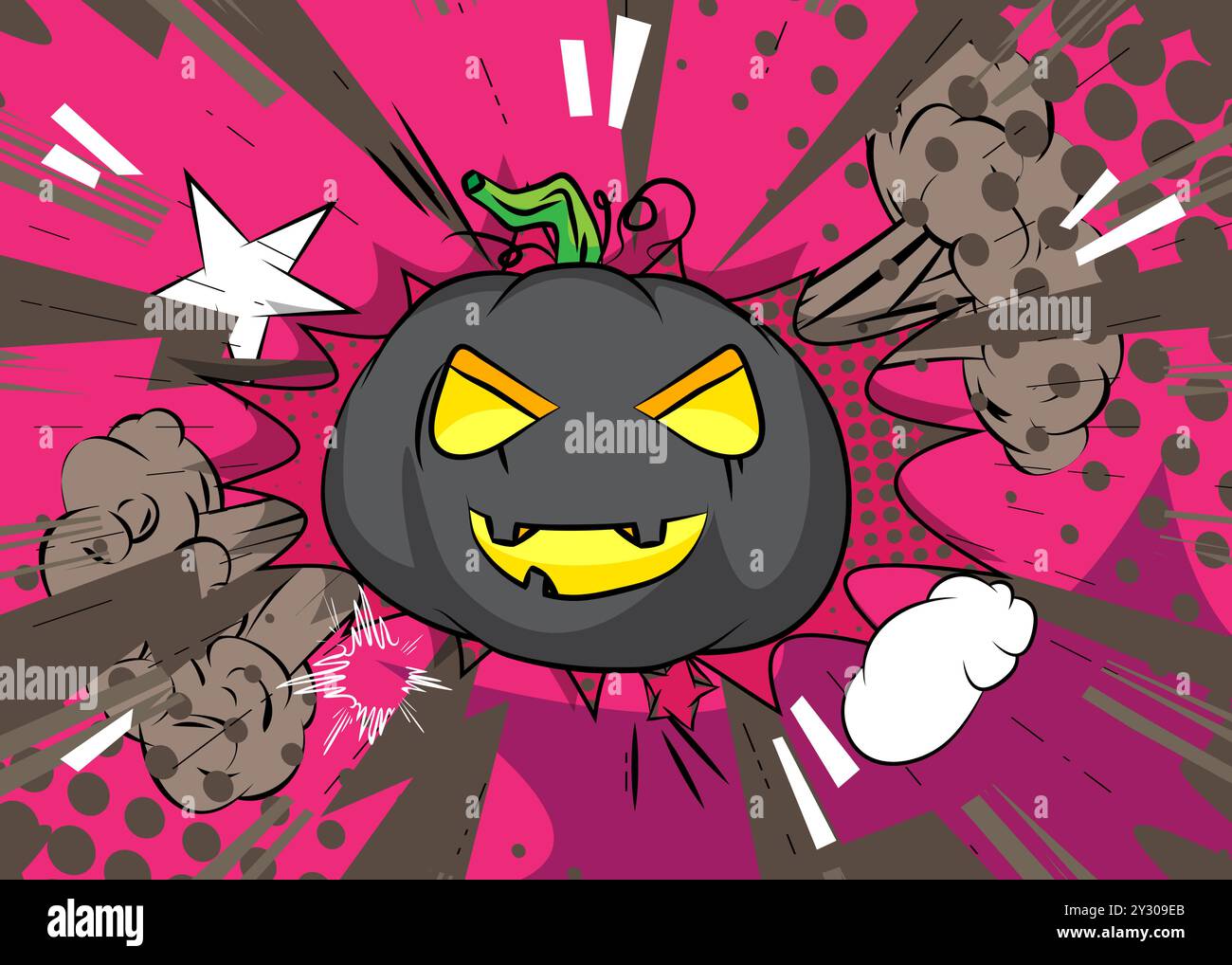 Cartoon Jack O' Lantern, comic book Halloween Pumpkin. Retro vector ...