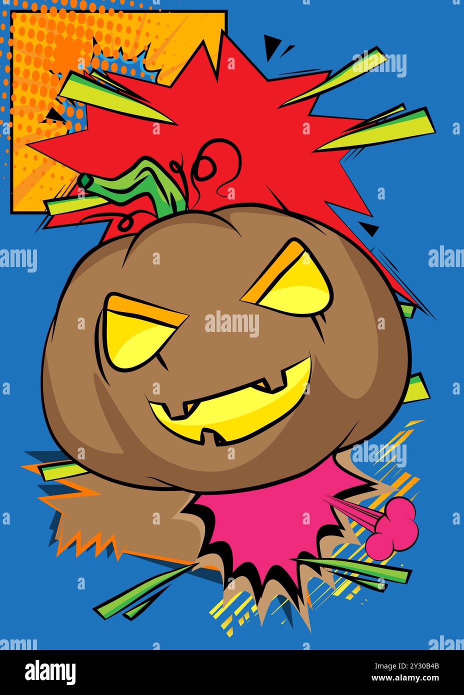 Cartoon Jack O' Lantern, comic book Halloween Pumpkin. Retro vector ...