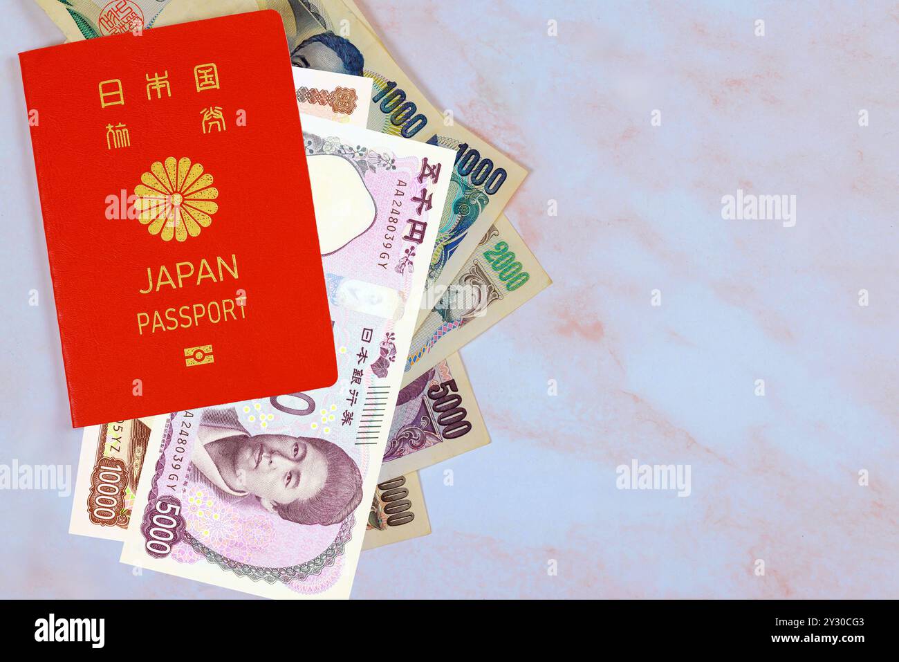 Japanese passport Japanese yen money banknote cash issue Nippon Ginko ...