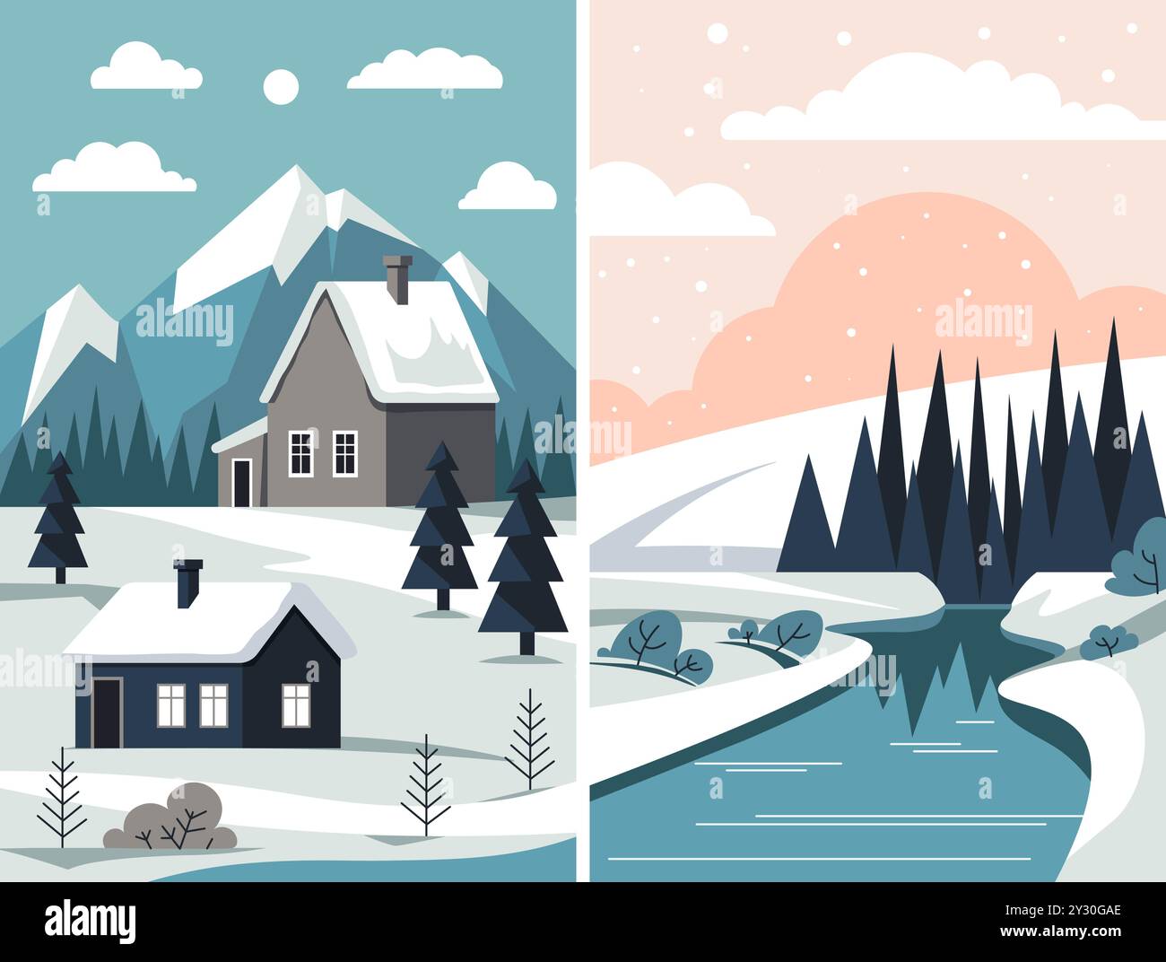 Calm winter forest scene snow Stock Vector Images - Alamy