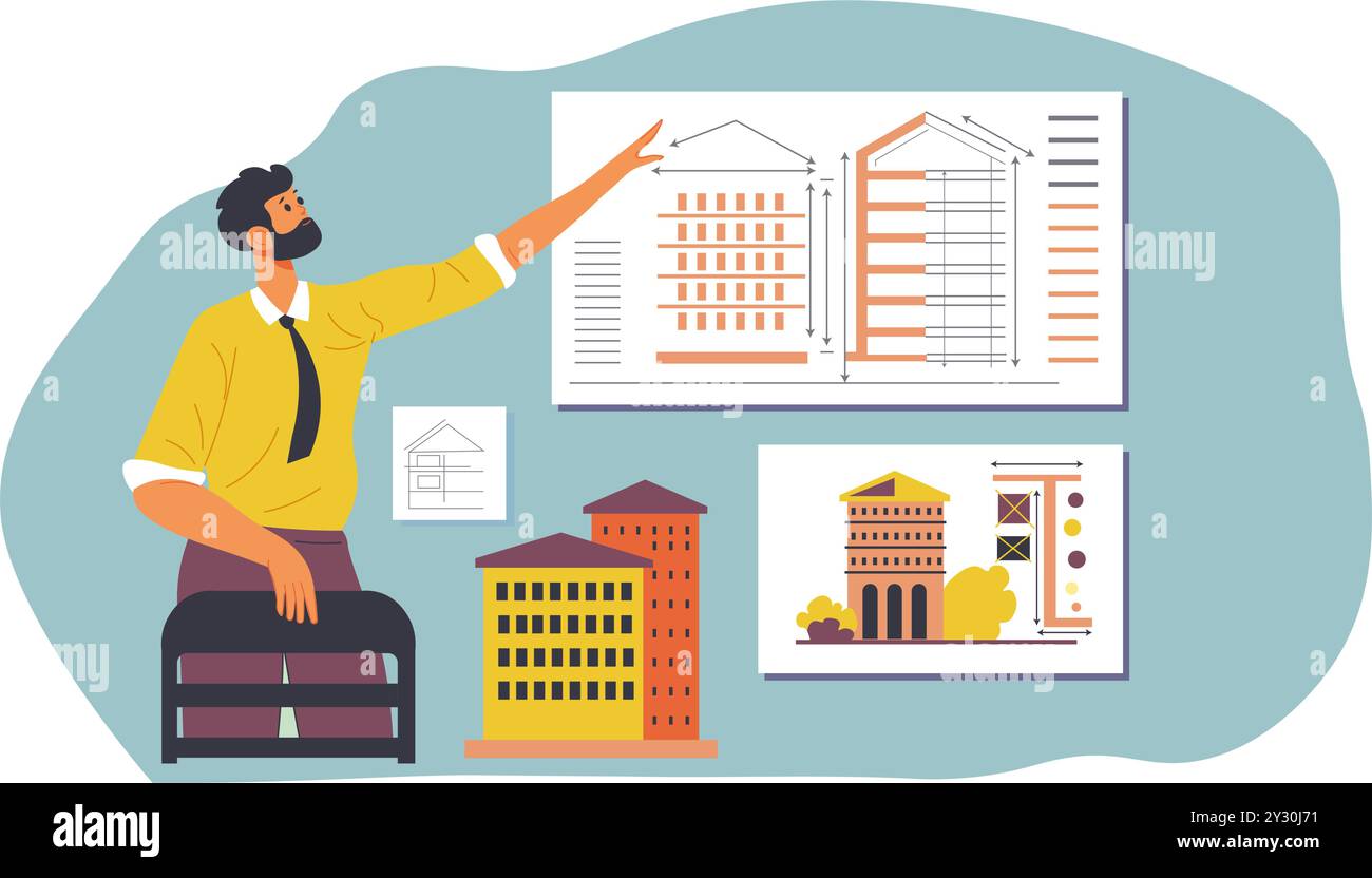 Architect Presenting Building Blueprints Stock Vector Image & Art - Alamy