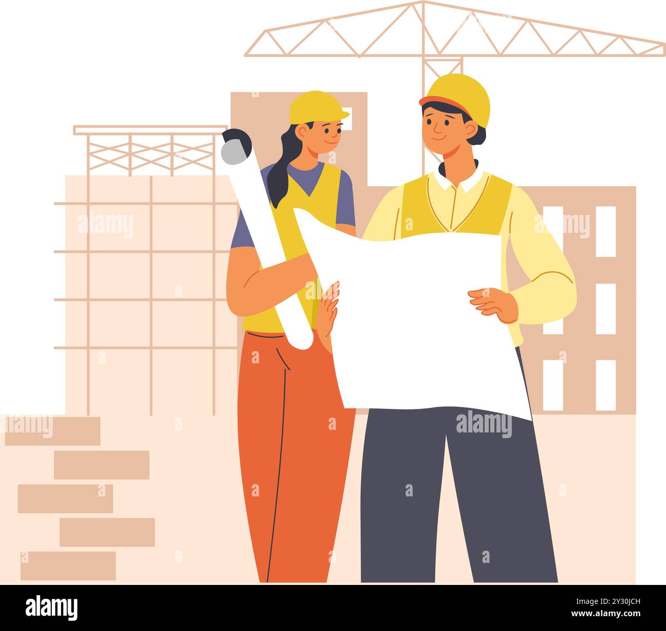 Construction Workers With Blueprint vector Stock Vector Image & Art - Alamy