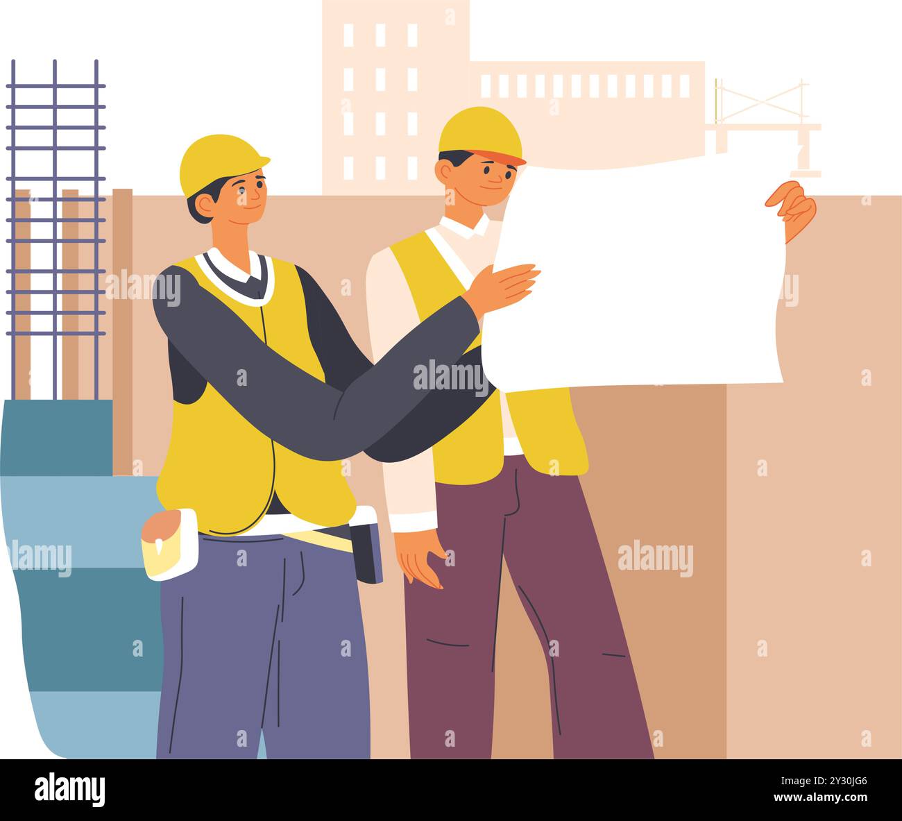 Construction Workers With Blueprint vector Stock Vector Image & Art - Alamy