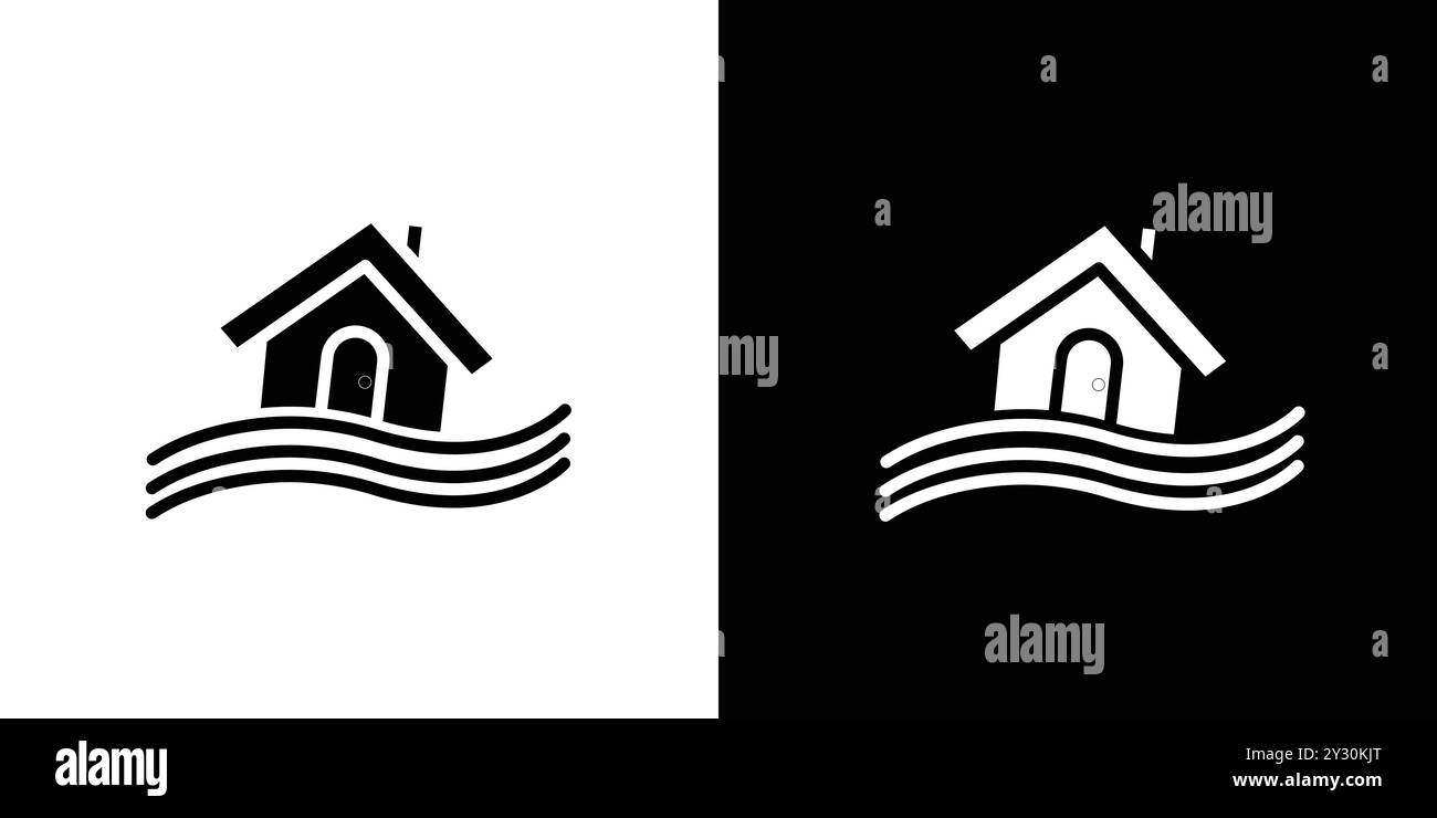 Flooded house icon vector logo set collection or bundle pack group ...