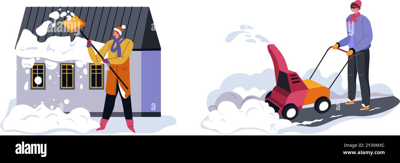 Clearing snow from roof vector Stock Vector Image & Art - Alamy