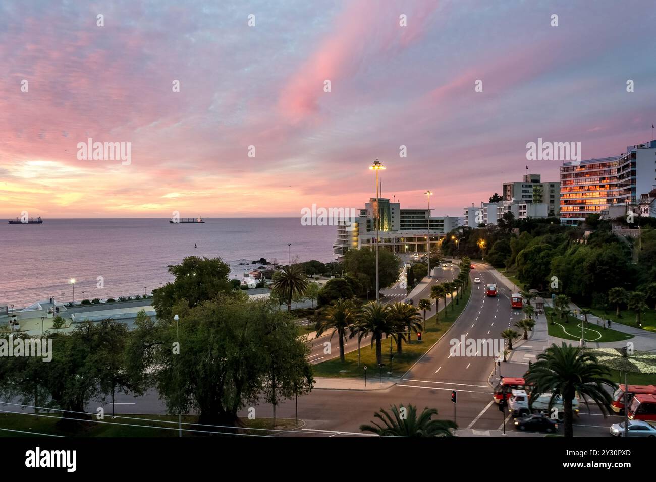 A colorful and beautiful sunset at Viña del Mar, on Chile’s Pacific ...