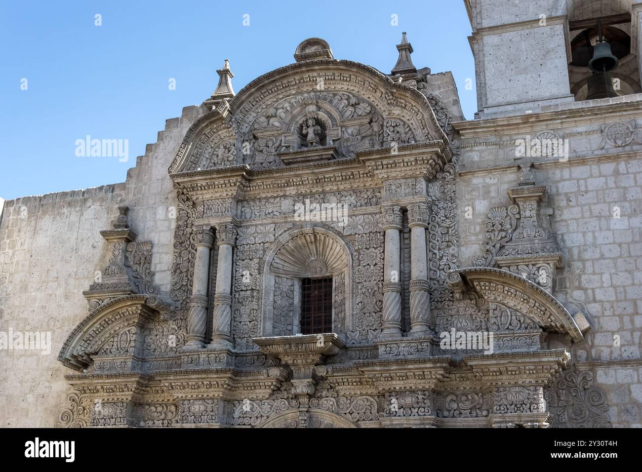 View of the façade of 'La Iglesia de la Compañía', a temple built by ...