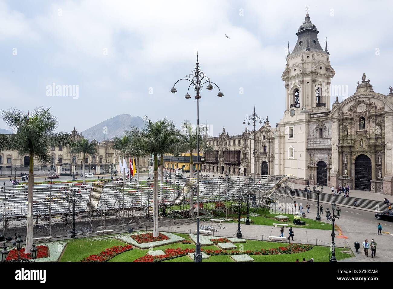 Architectural detail of the Plaza Mayor of Lima, Peru, located in the ...