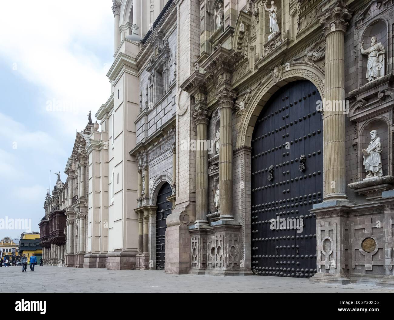View of the facade of Lima Cathedral at Plaza Mayor in the Historic ...
