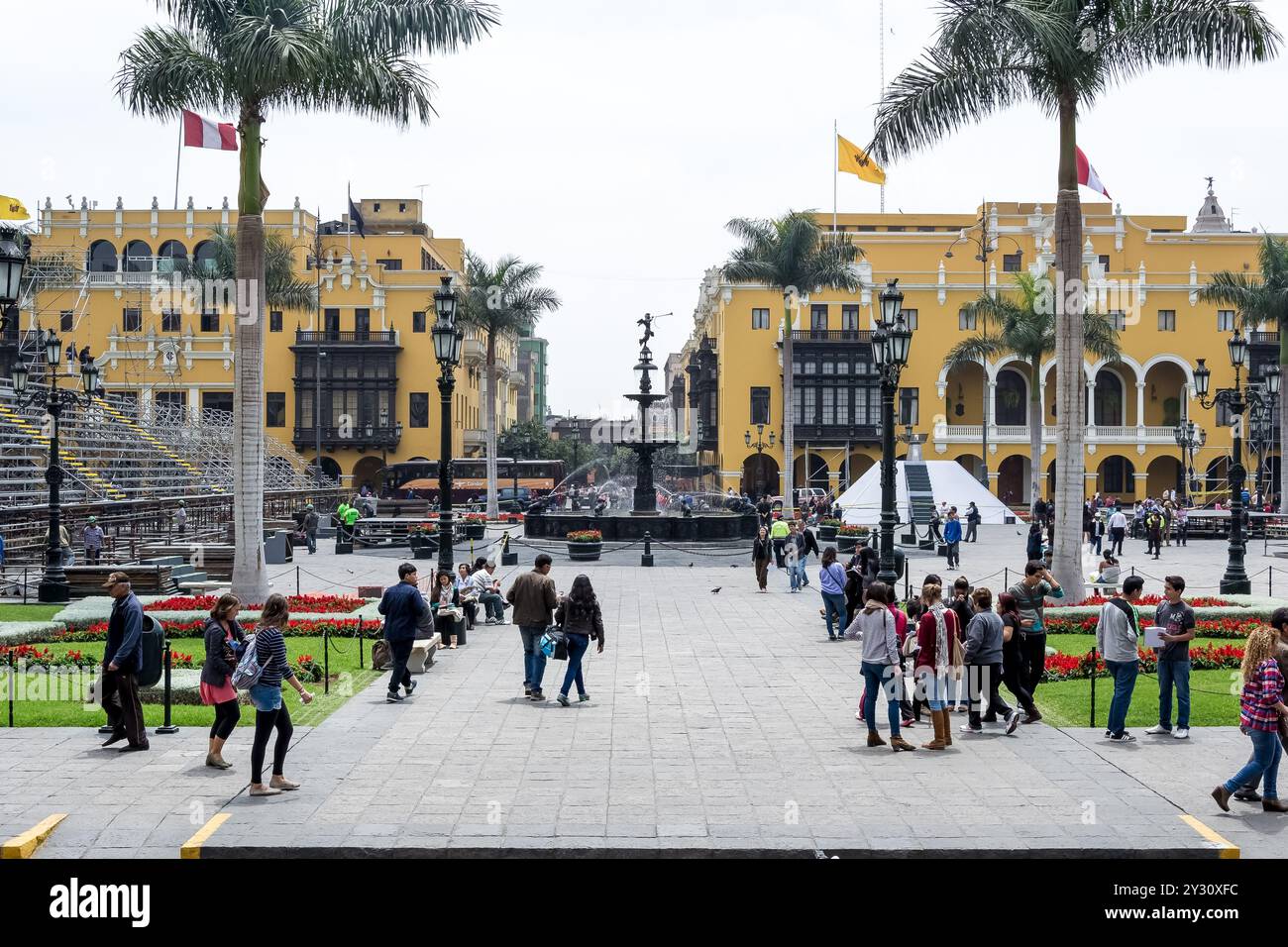 Architectural detail of the Plaza Mayor of Lima, Peru, located in the ...