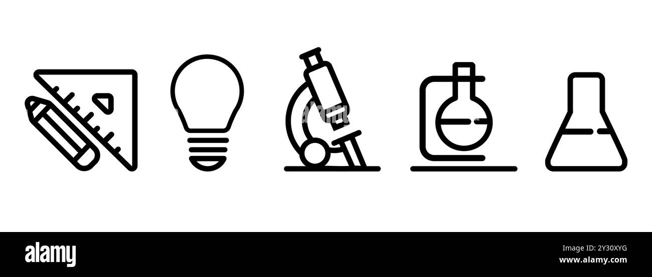 line outline icon set of science idea subject of mathematics chemistry ...