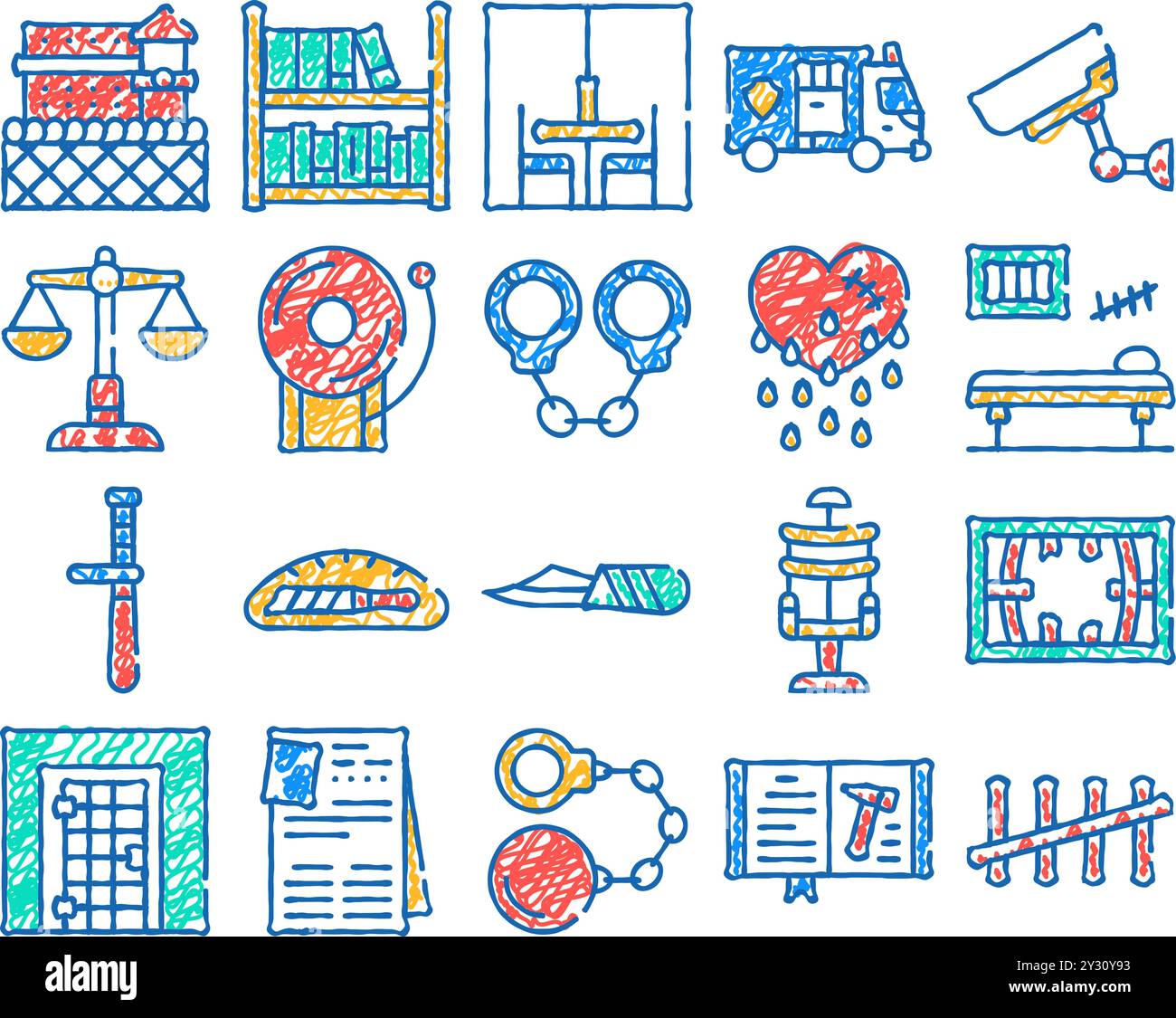 prison building and accessory icon hand drawn Stock Vector Image & Art ...