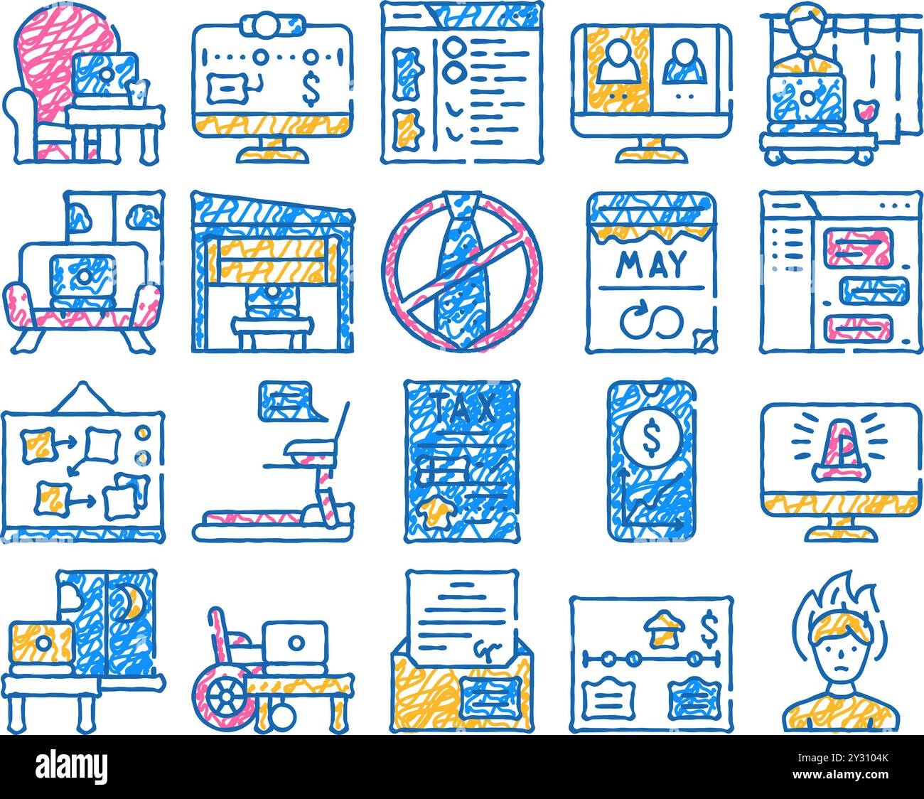 Remote work linear icons Stock Vector Images - Alamy