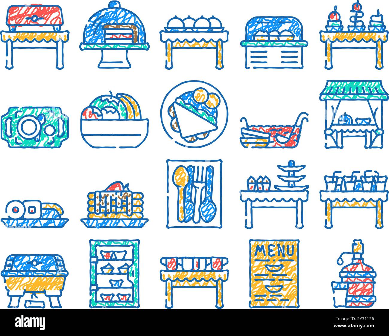 buffet food and drinks icon hand drawn Stock Vector Image & Art - Alamy