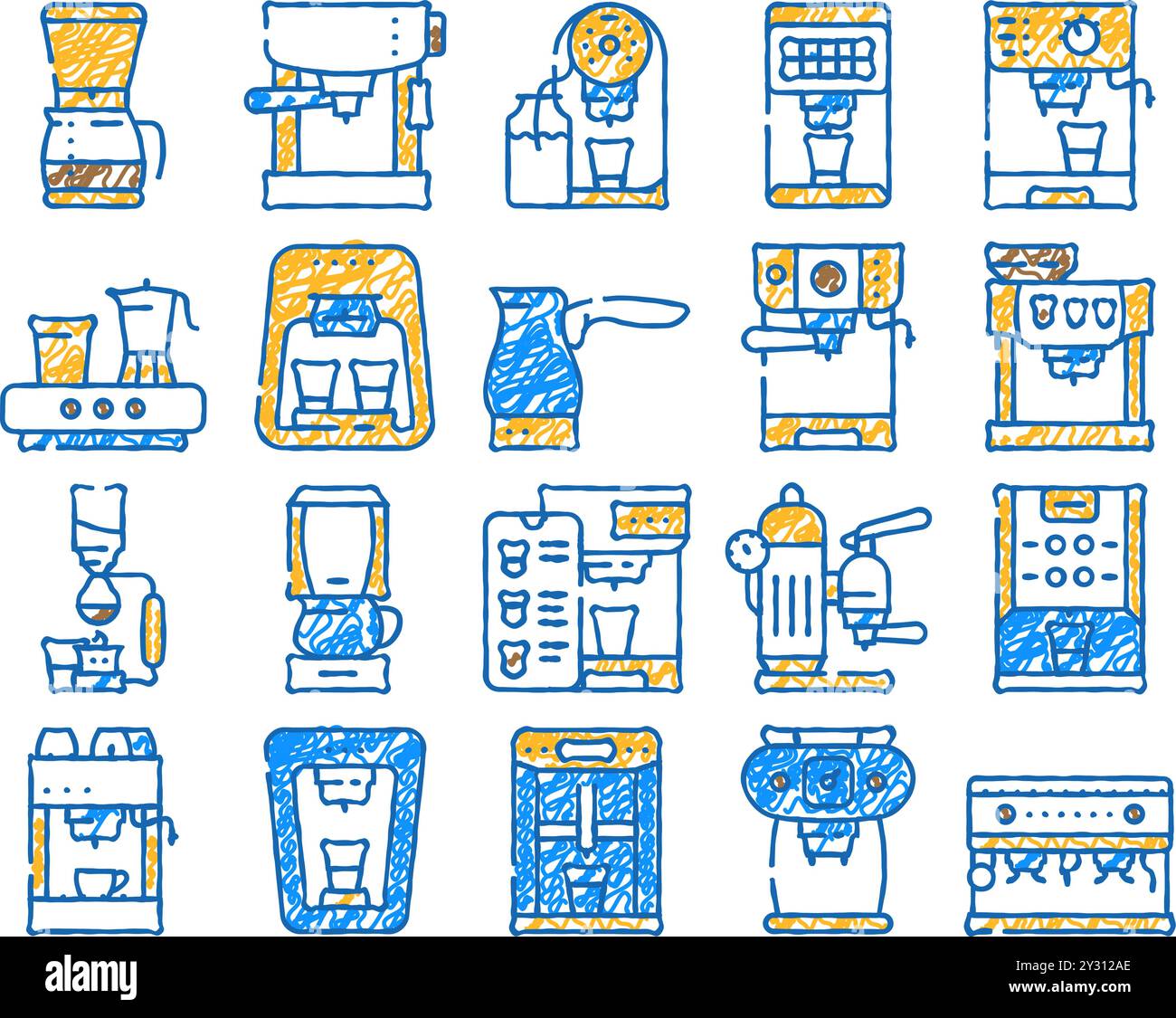 coffee machine barista equipment icon hand drawn Stock Vector Image ...