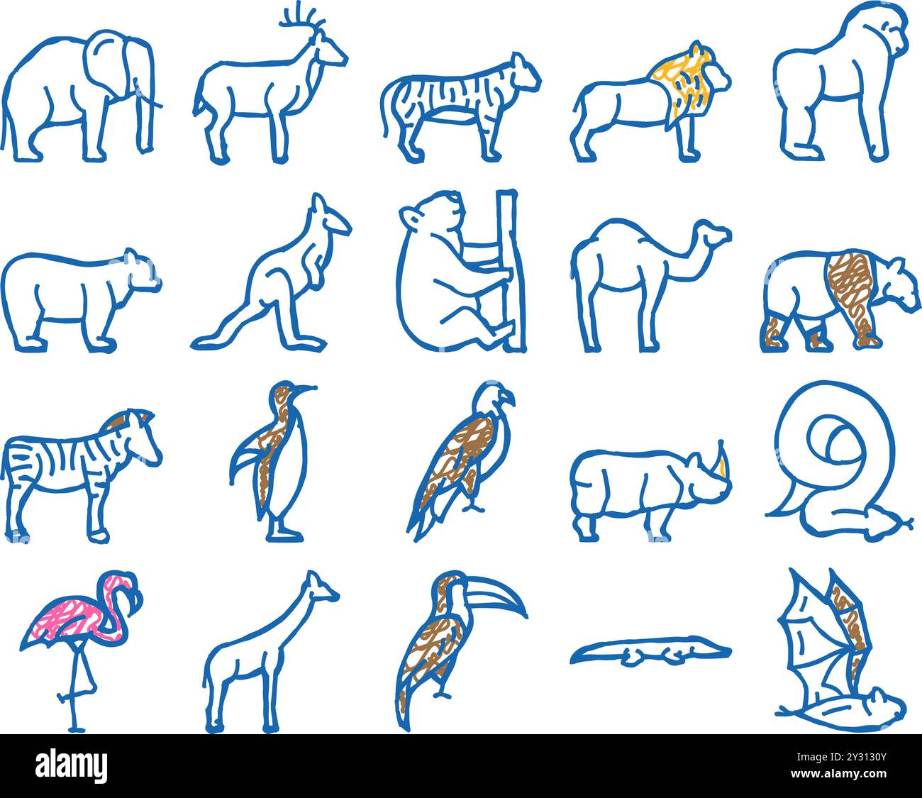 zoo animals, birds and snake icon hand drawn Stock Vector Image & Art ...