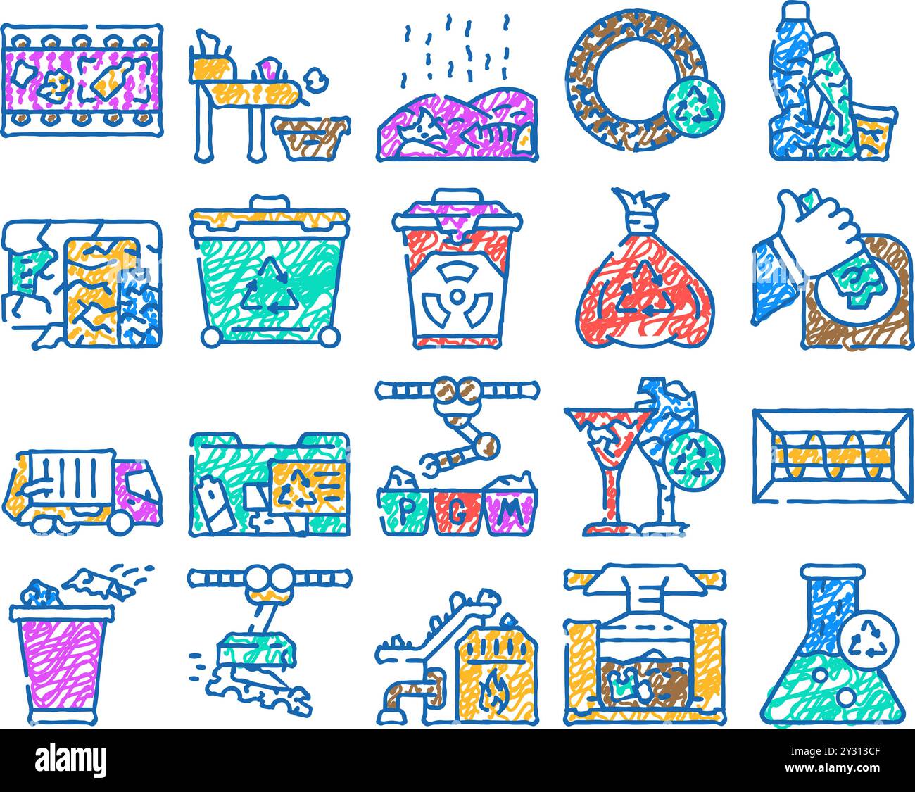 waste sorting conveyor equipment icon hand drawn Stock Vector Image & Art - Alamy