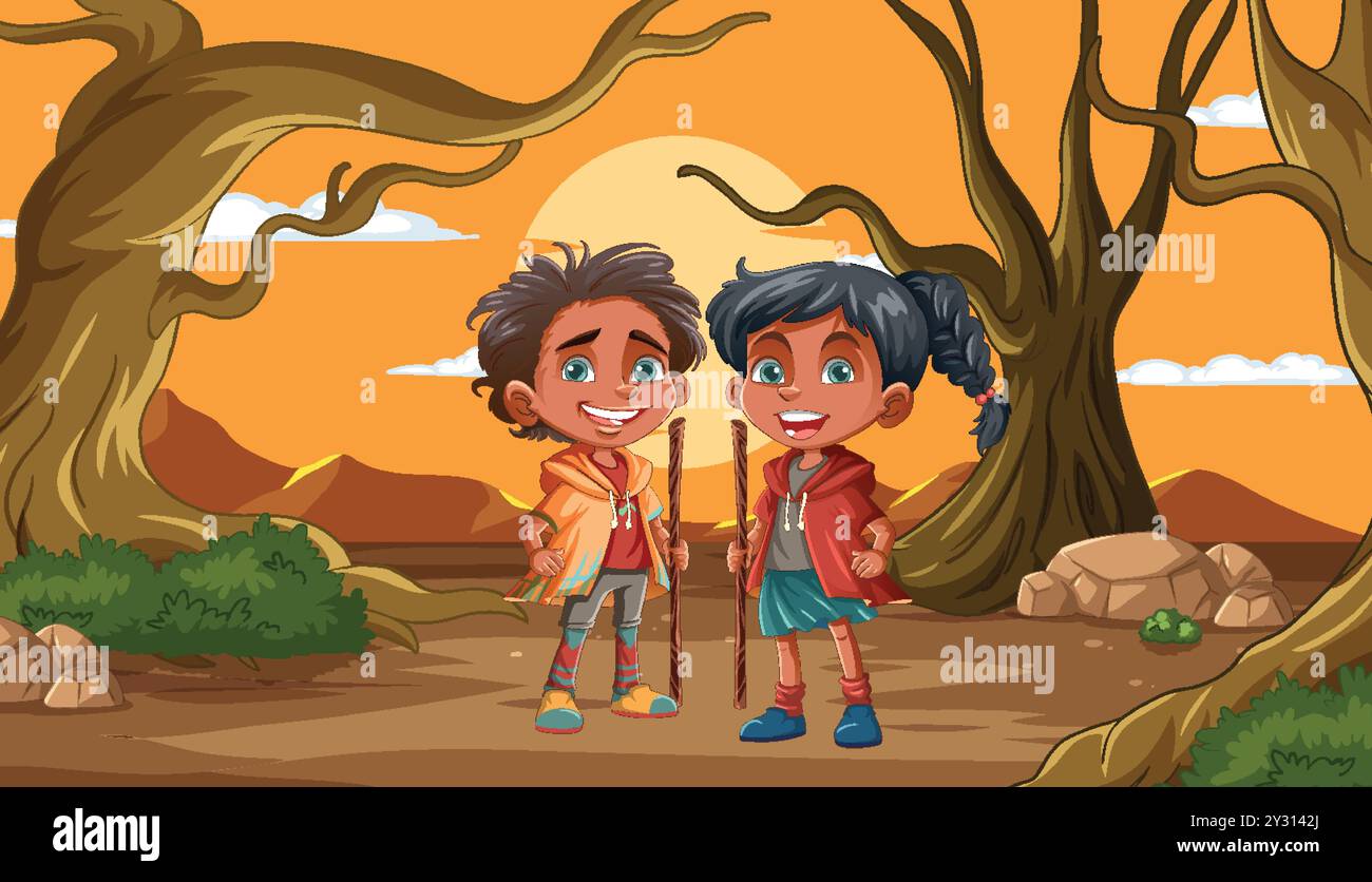 Kids hiking in desert Stock Vector Images - Alamy