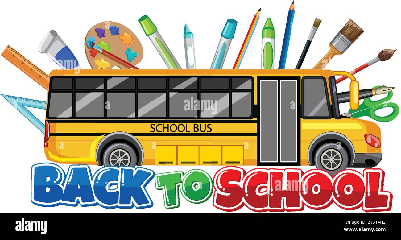 School bus with various school supplies Stock Vector Image & Art - Alamy