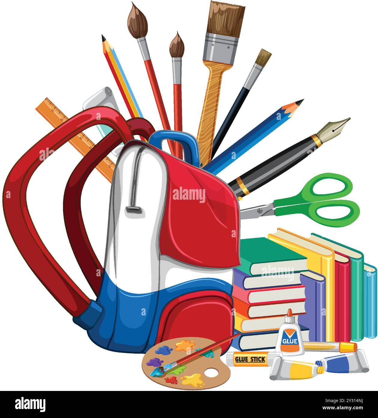 Colorful school supplies and books illustration Stock Vector Image ...