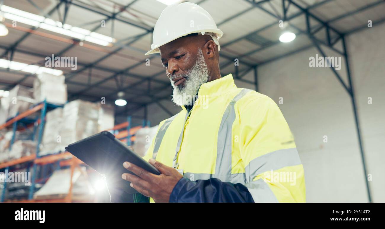 Supervisor, thinking and tablet in warehouse for inspection, inventory ...