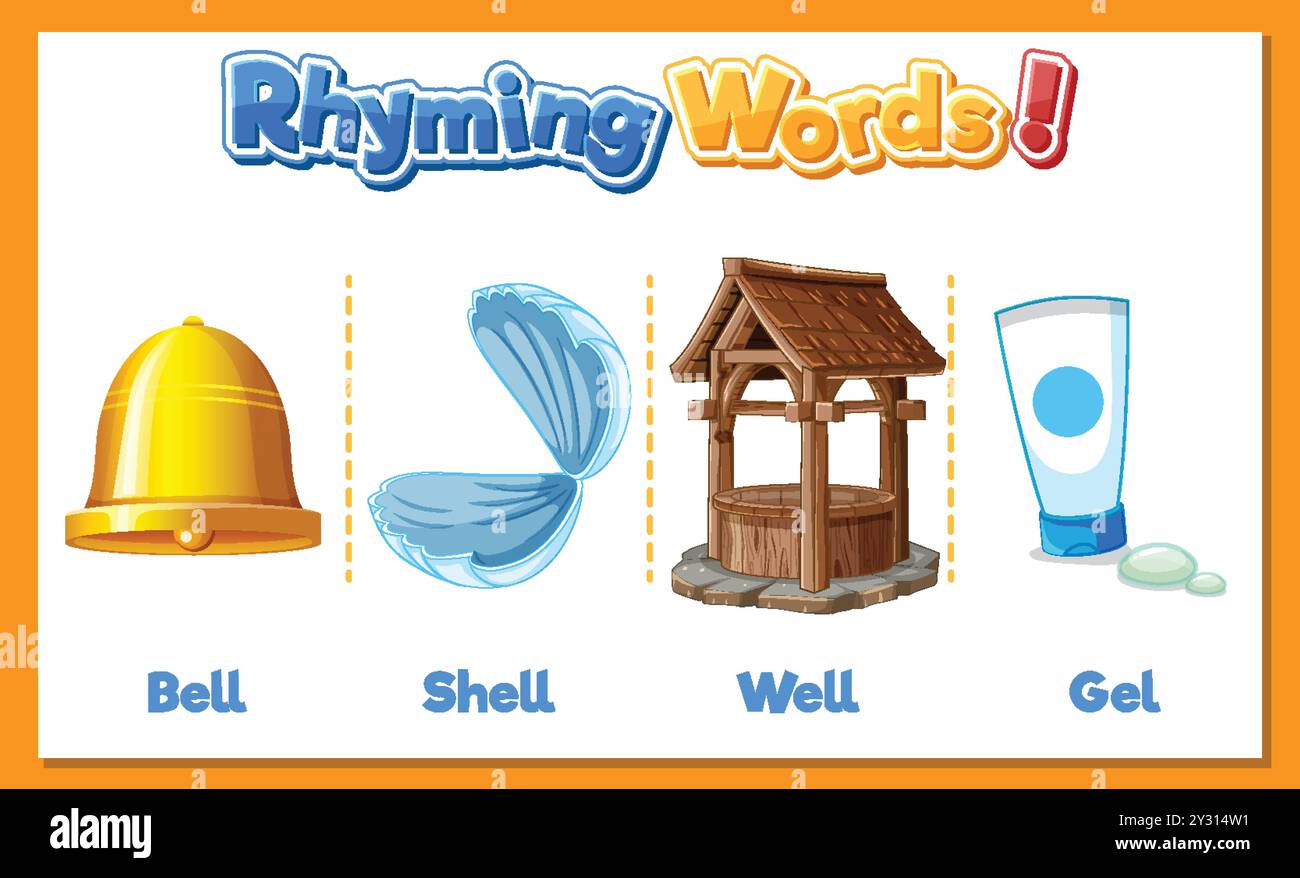 Bell, shell, well, and gel rhyming words Stock Vector Image & Art - Alamy