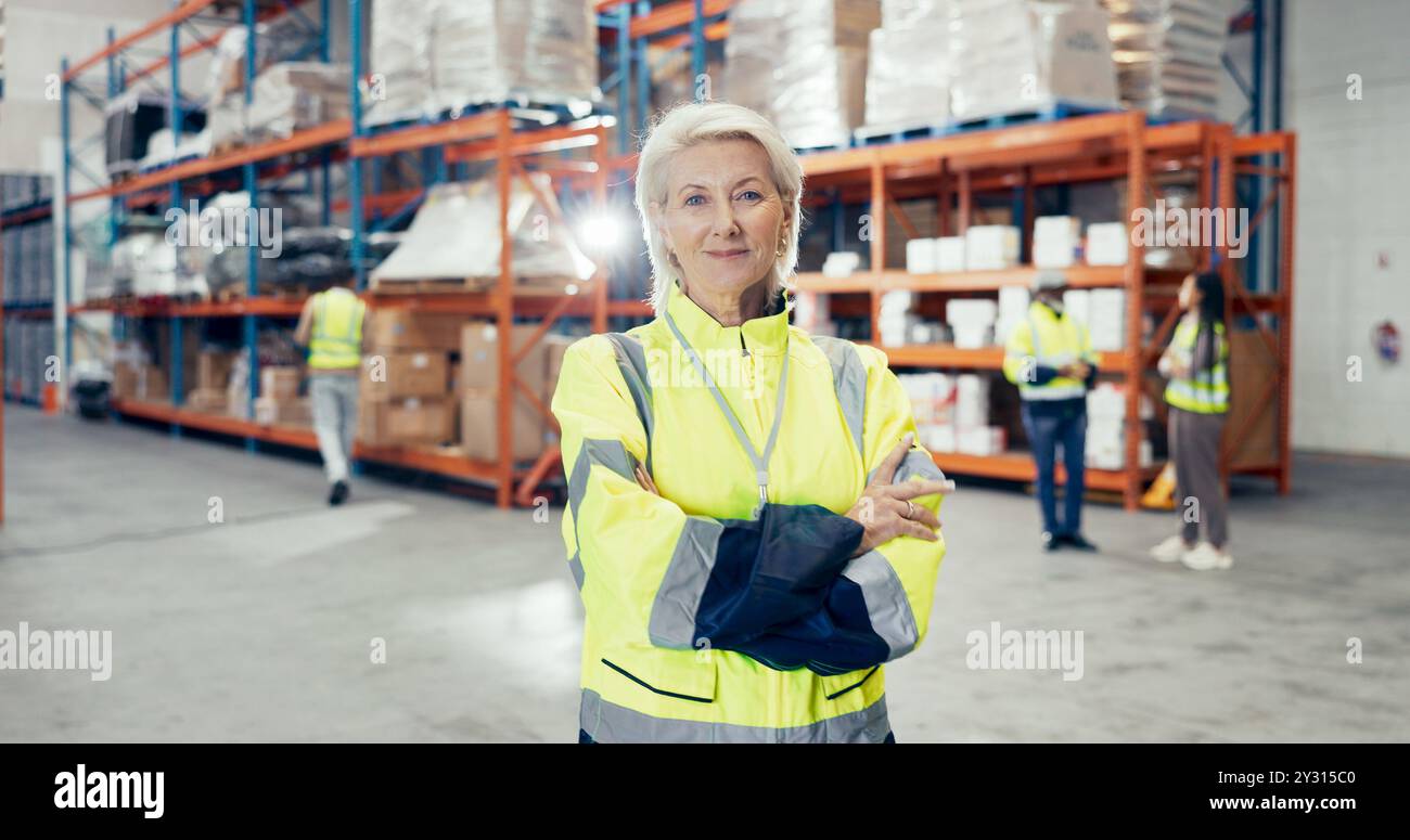 Logistics, woman and portrait in warehouse with confidence ...