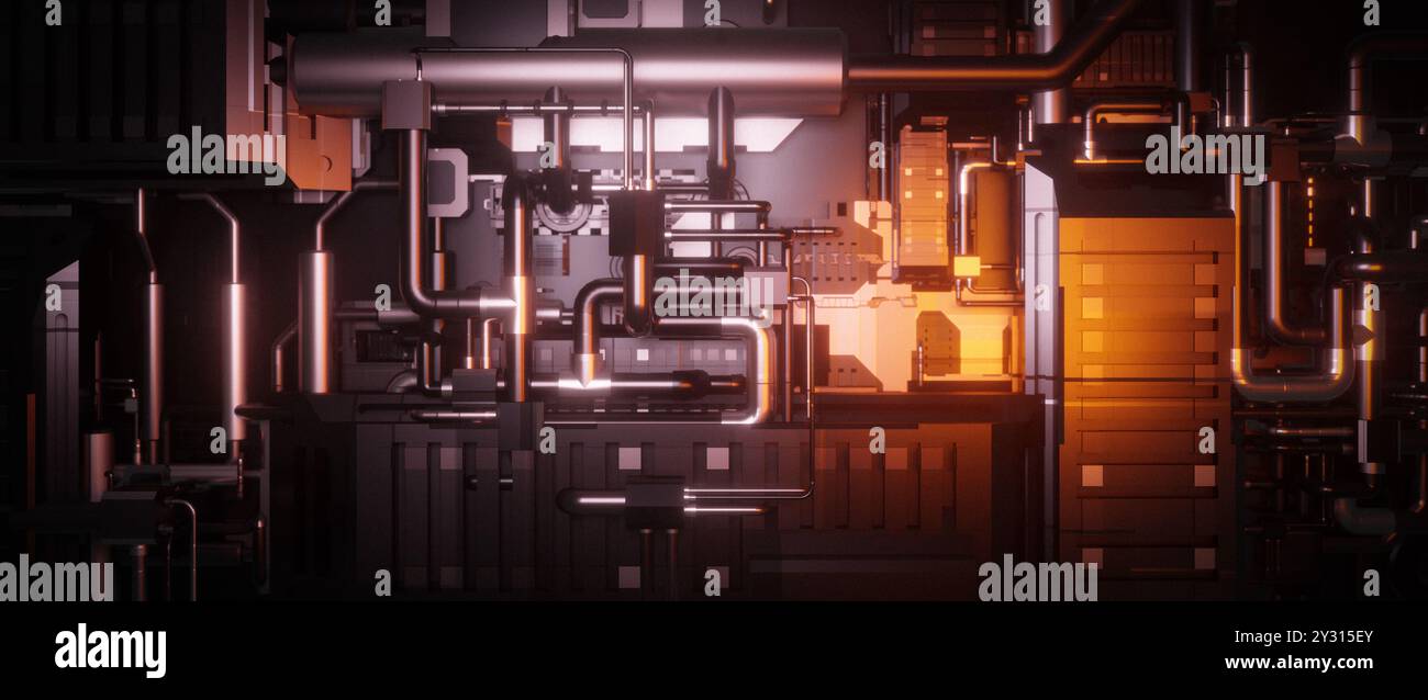 Abstract image of futuristic industrial architecture with pipes ...