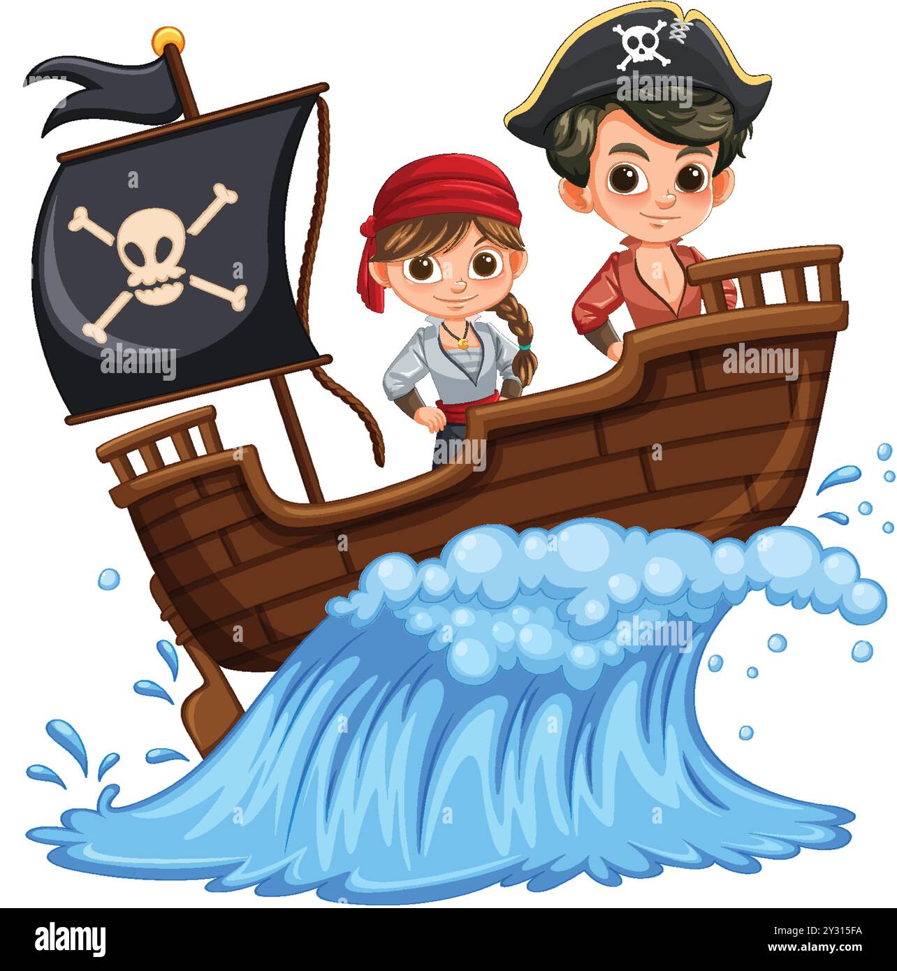 Two kids on a pirate ship Stock Vector Image & Art - Alamy