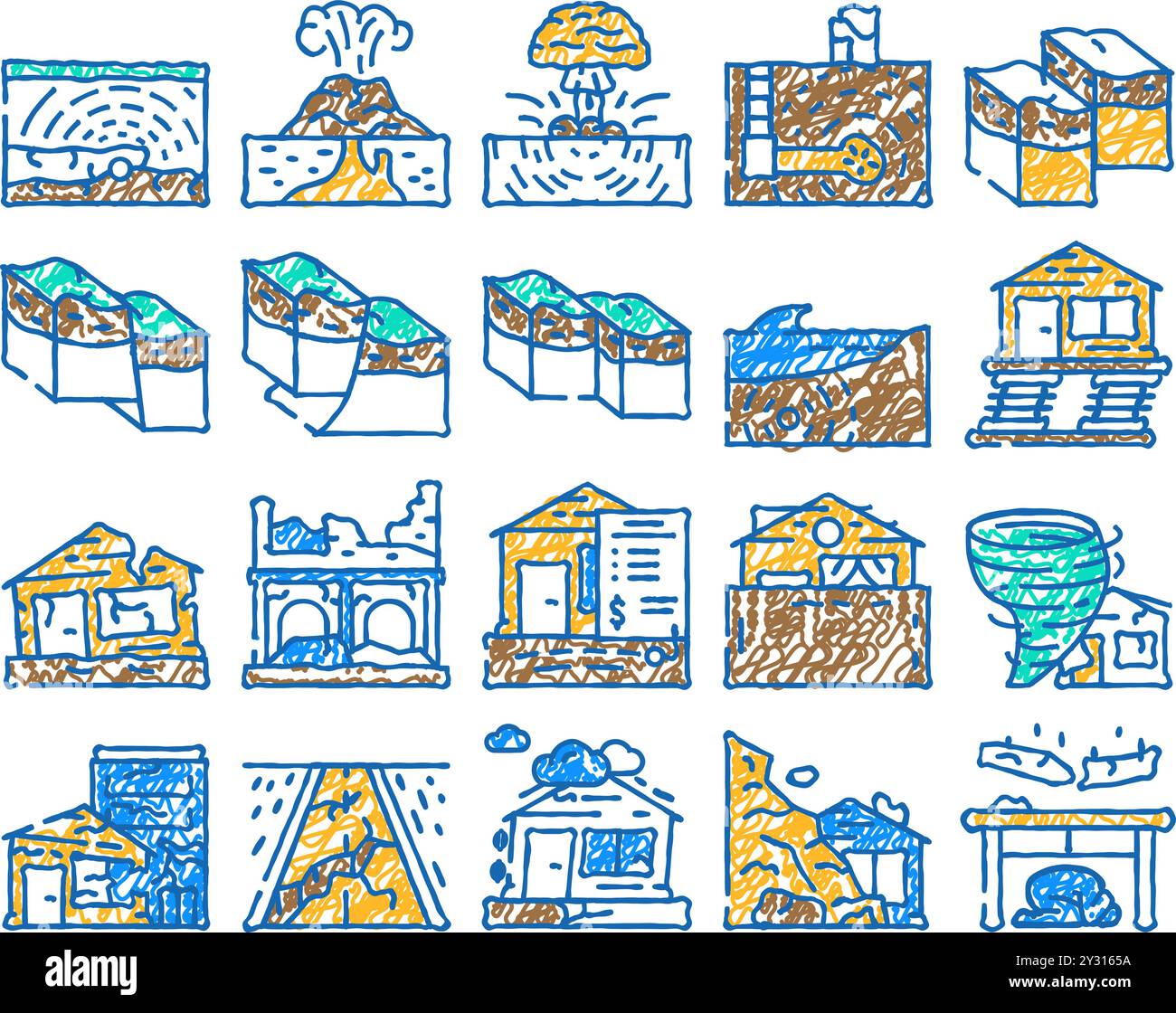 earthquake damage destruction icon hand drawn Stock Vector Image & Art ...