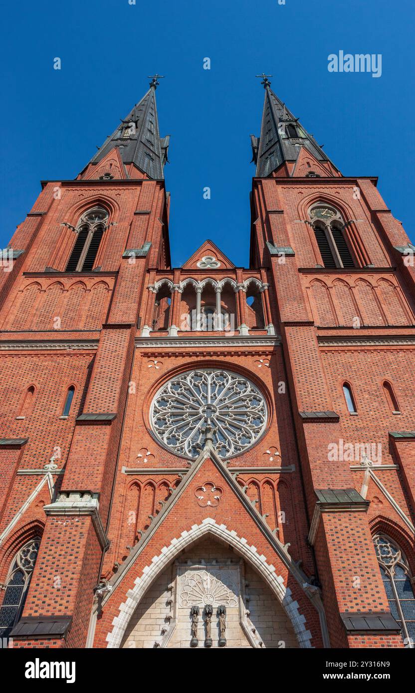 The twin Gothic spires and rose window of Uppsala Domkyrka (Uppsala ...